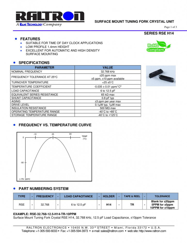 Raltron RSE H14 technical documentation page 1