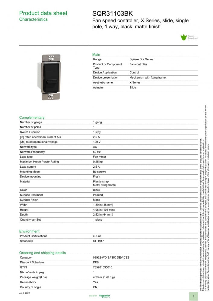 SQR31103BK technical document page 1