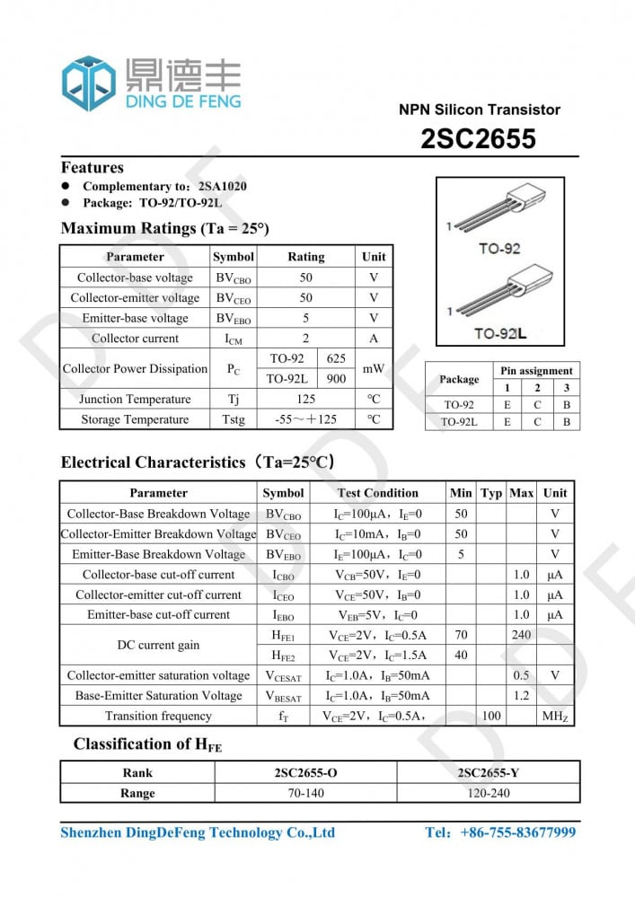 2SA1020 technical document page