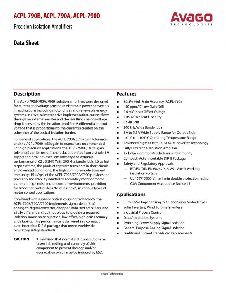 ACPL-7900 datasheet page 1