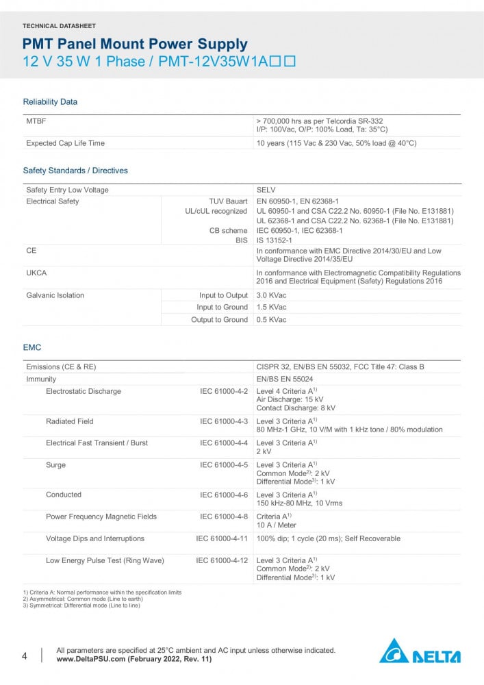 DELTA PMT-12V35W1AA datasheet page 4