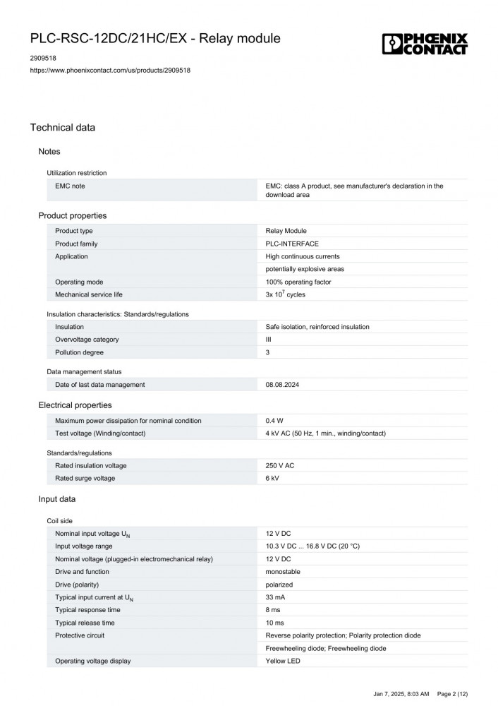 Phoenix Contact 2909518 technical document page 2