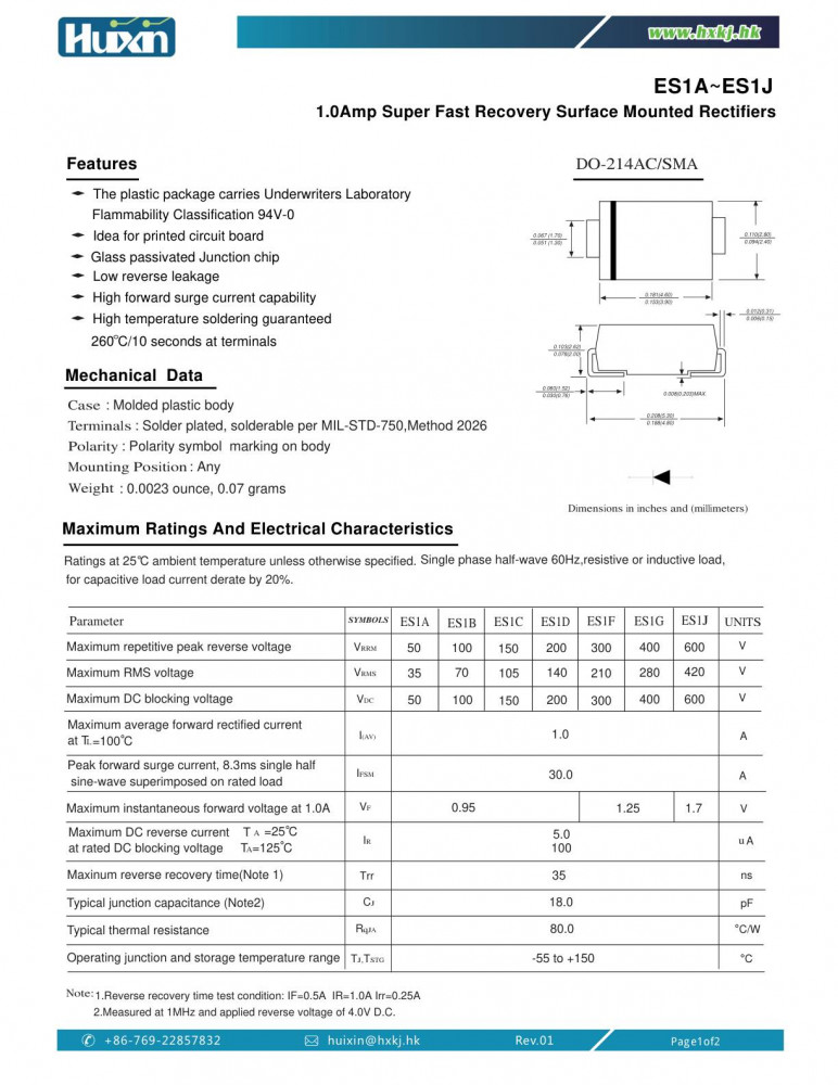 Huixin ES1G datasheet page 1