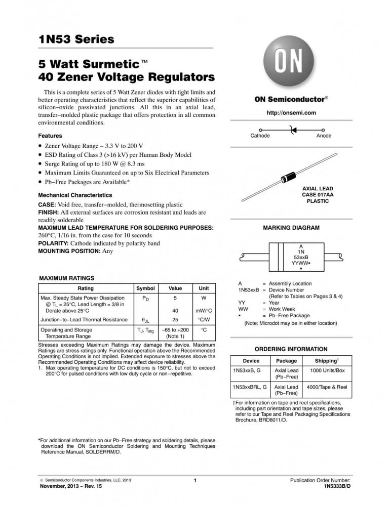 1N5354BRLG datasheet page 1