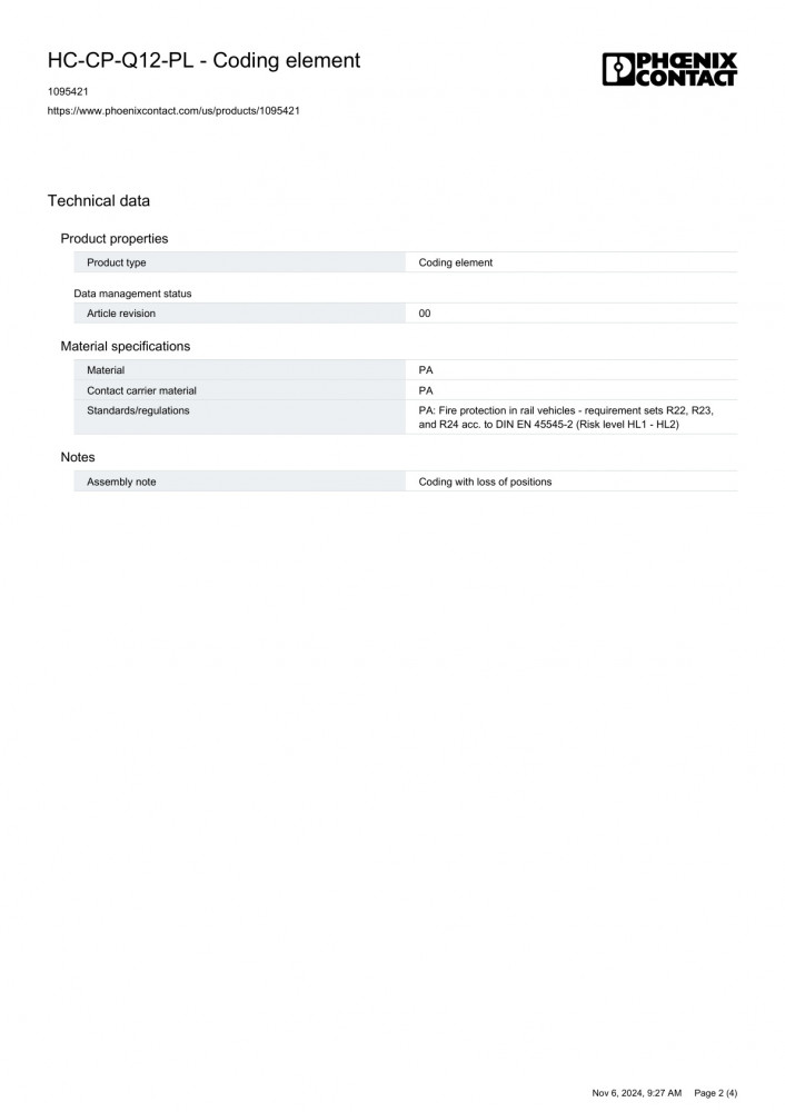 Phoenix Contact 1095421 technical document page 2