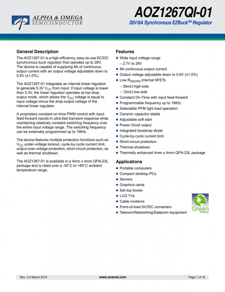 AOZ1267QI-01 datasheet page 1