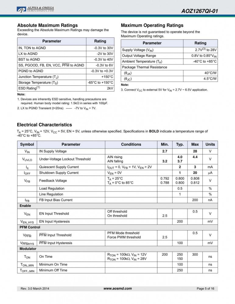 AOZ1267QI-01 datasheet page 5