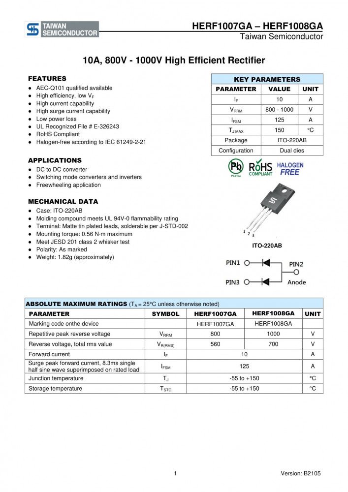 HERF1008GA datasheet page 1
