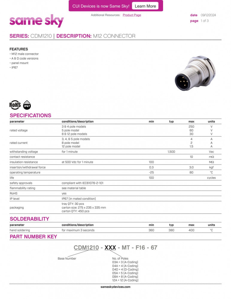 CDM1210-12A-MT-F16-67 product documentation page 1