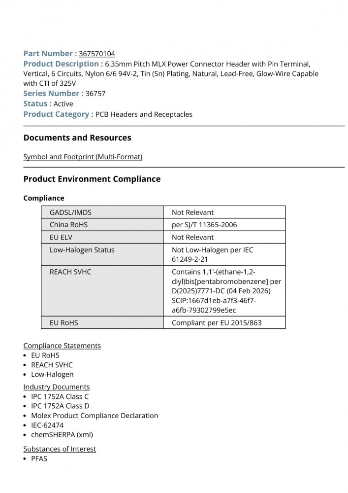 Technical document image 1 for MOLEX 367570104