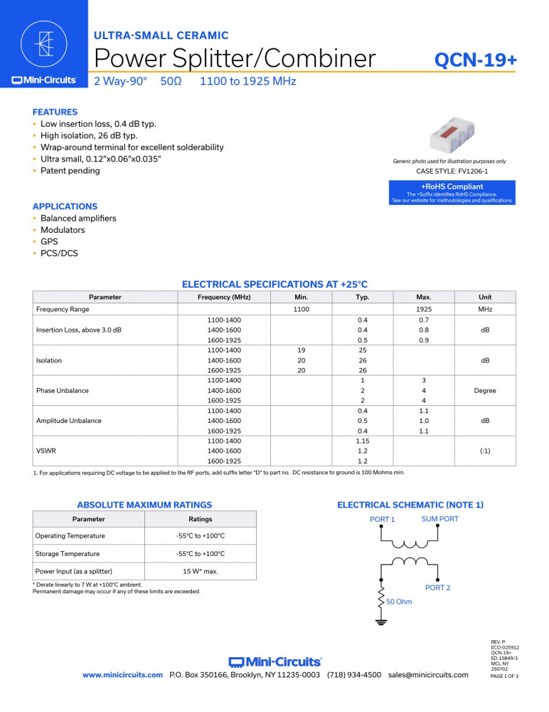 QCN-19+ product document page 1