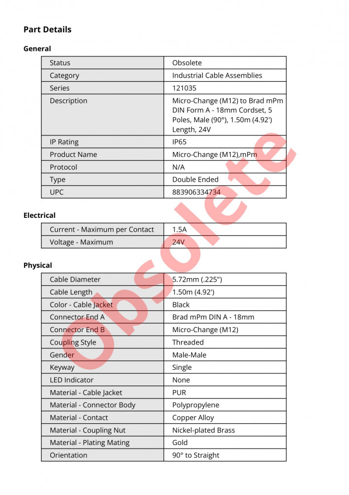 Molex E850 cordset technical drawing, page 2