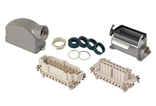 Heavy-Duty Connector Kit, 6 Pole, Series S-E Female-Male Inserts, M20 Metal Cable Gland, M20 Die-cast Aluminum Hood-Side Entry, Surface Mount Housing-Vertical, 1 Lever, Size 6B «44x27», Grey for sale