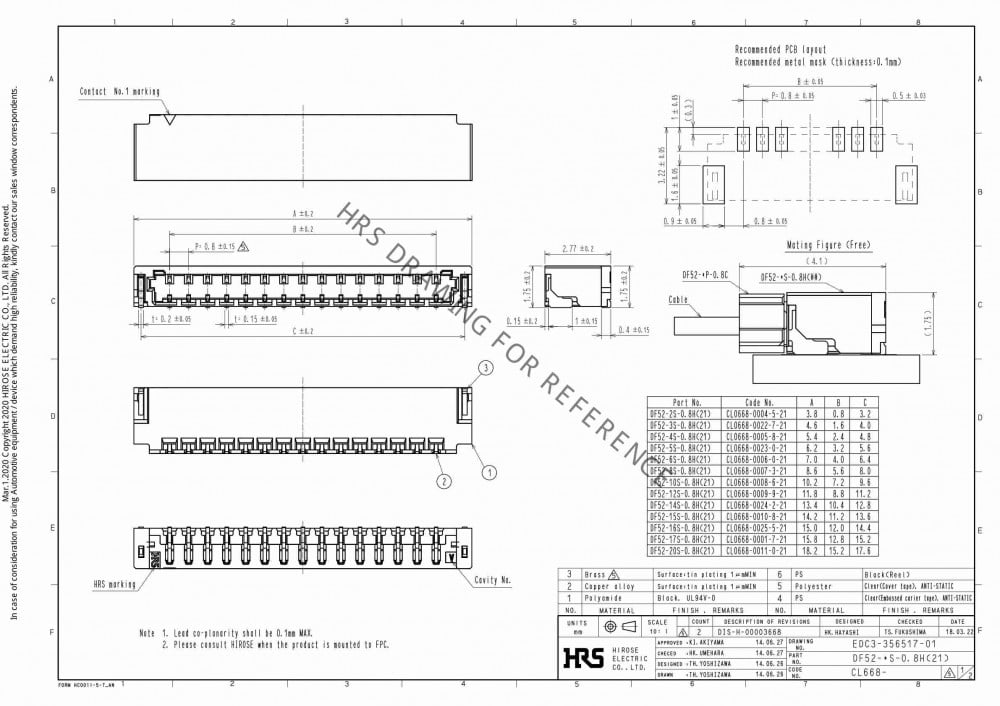 HRS DF52 series technical document page 1