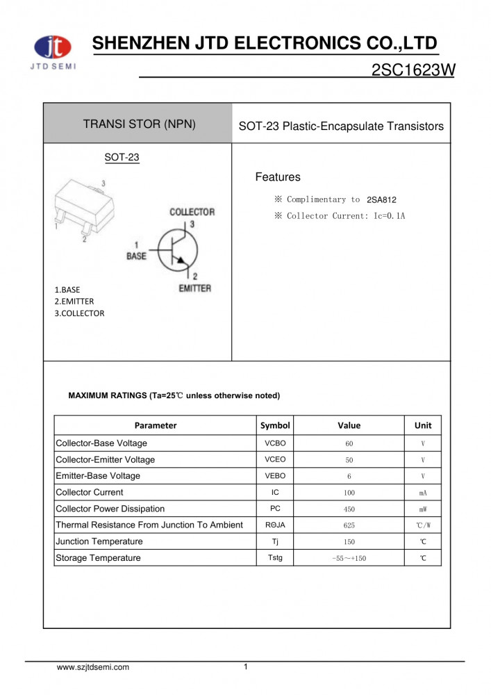 JTD2SC1623W datasheet page 1