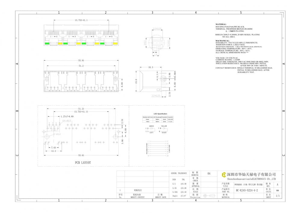 HCTL HC-RJ45-5224-4-2 product drawing preview