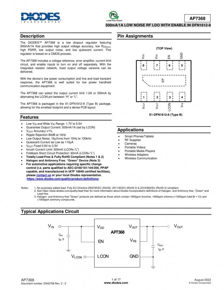 AP7368D-33RS4-7 datasheet page 1