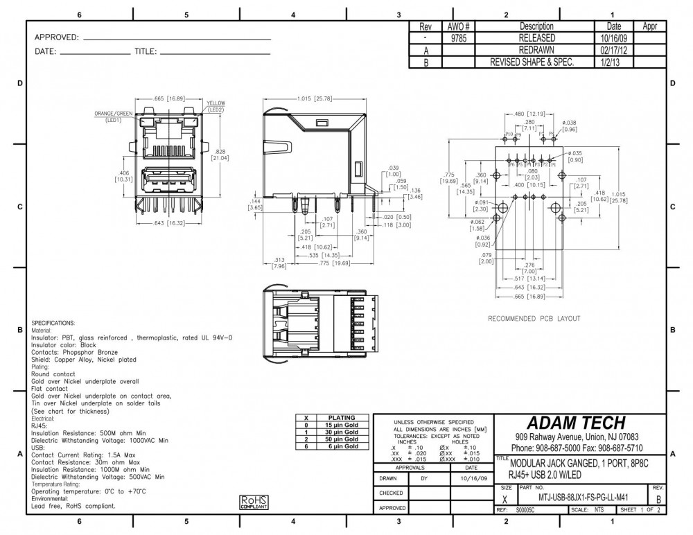 ADAM TECH MTJ-USB-88JX1-FS-PG-LL-M41 drawing page 1