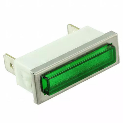Neon Panel Mount Indicator Green 1.28″x.40″ Rectangular 125V Tab Terminals for sale