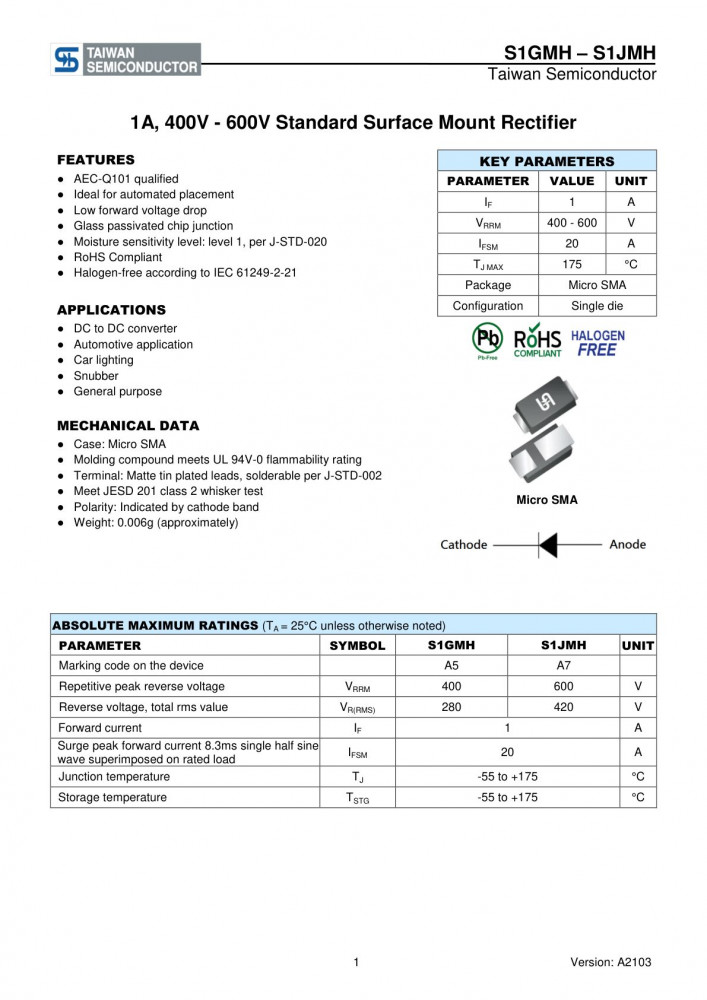 S1JMH datasheet page 1