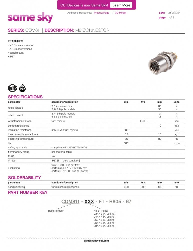 CDM811 connector datasheet page 1