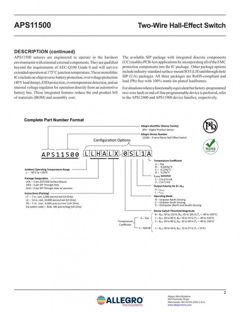 APS11500 datasheet page 2