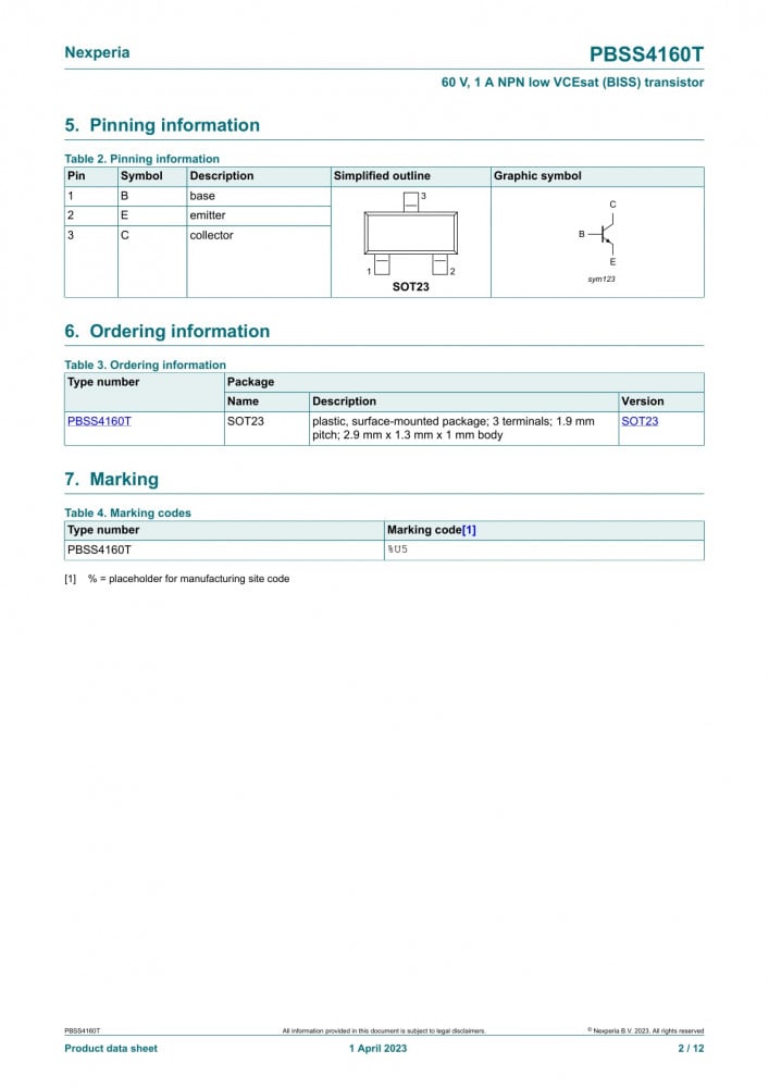 PBSS4160T datasheet page 2
