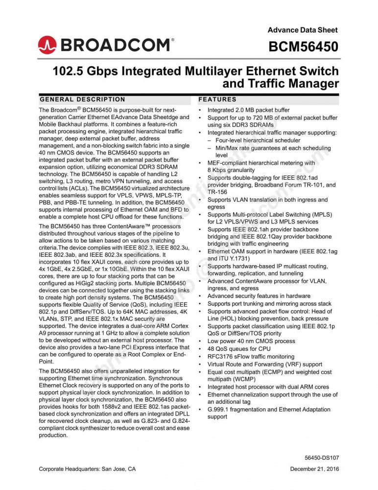 BCM56450 technical document page 1
