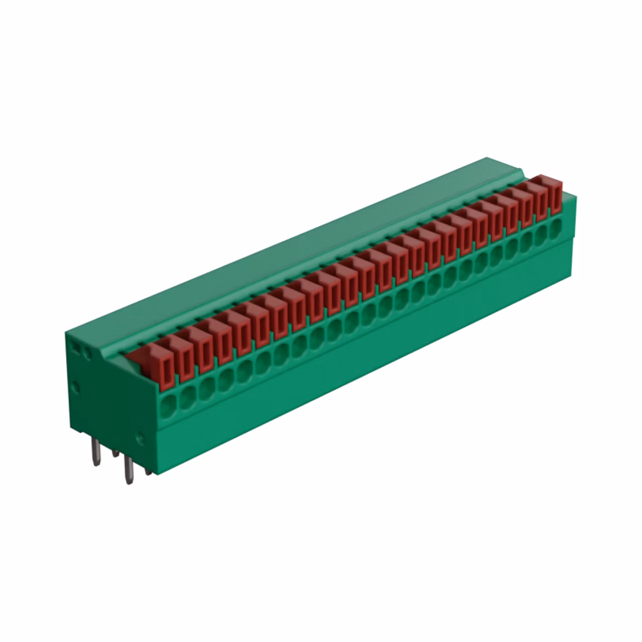 2.54mm Pitch, Eurostyle Fixed-Mount Push-Button Terminal Block, Horizontal, 6A, 26-18 AWG, Green, 24 Circuits for sale