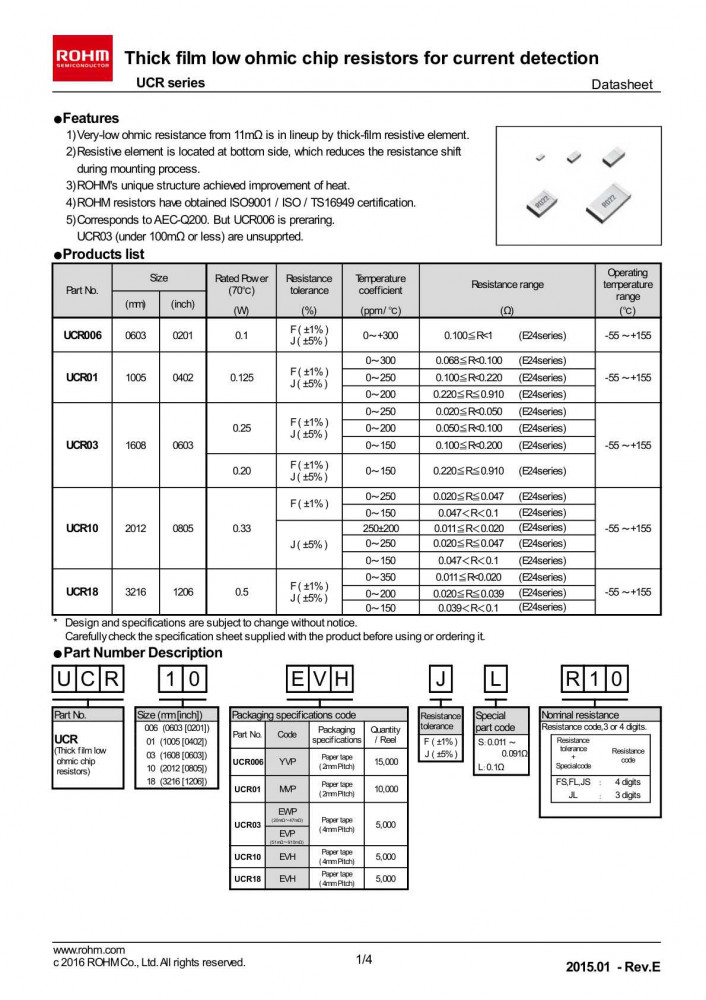ROHM UCR series datasheet page 1