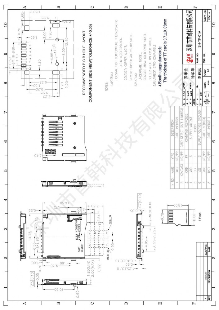 SH-TF-01A specification page 1