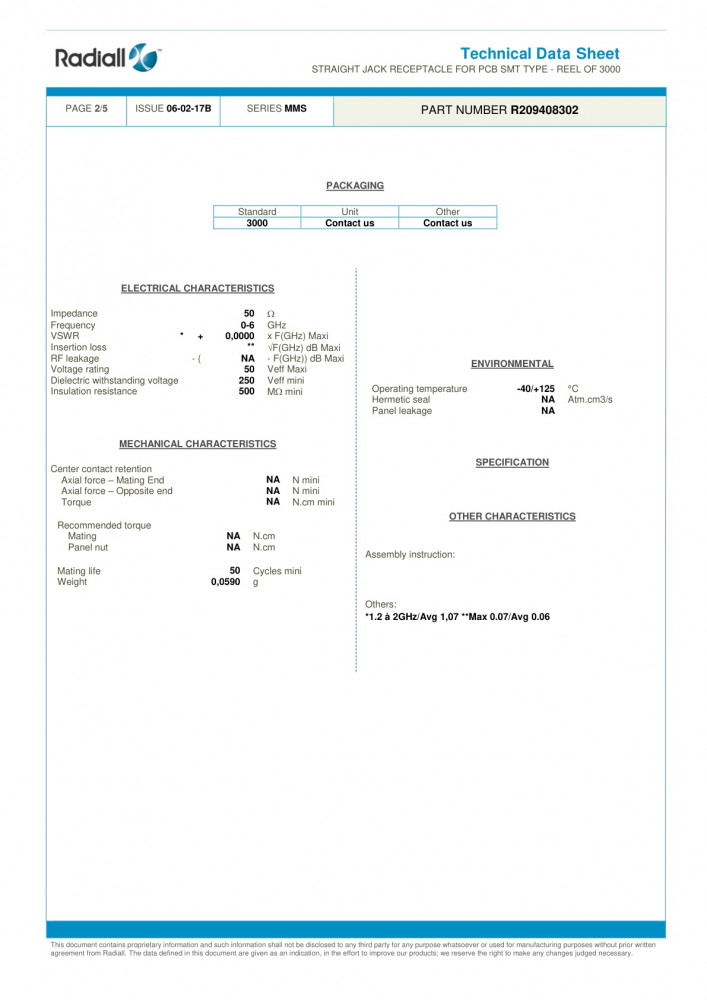 R209408302 electrical, mechanical and environmental specifications, page 2