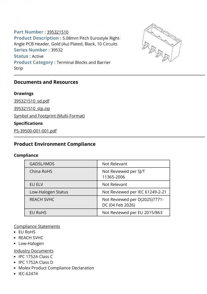 MOLEX 395321510 technical document preview, page 1