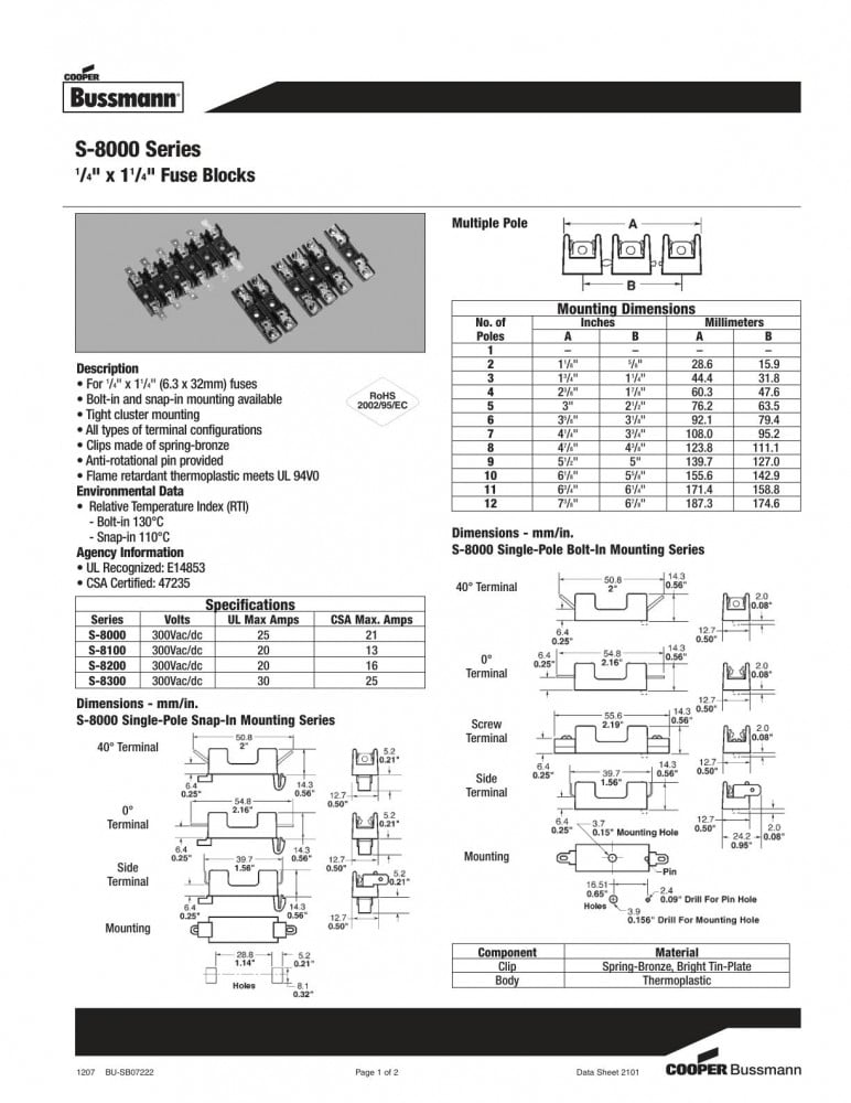 EATON S-8000 fuse holder technical document page 1