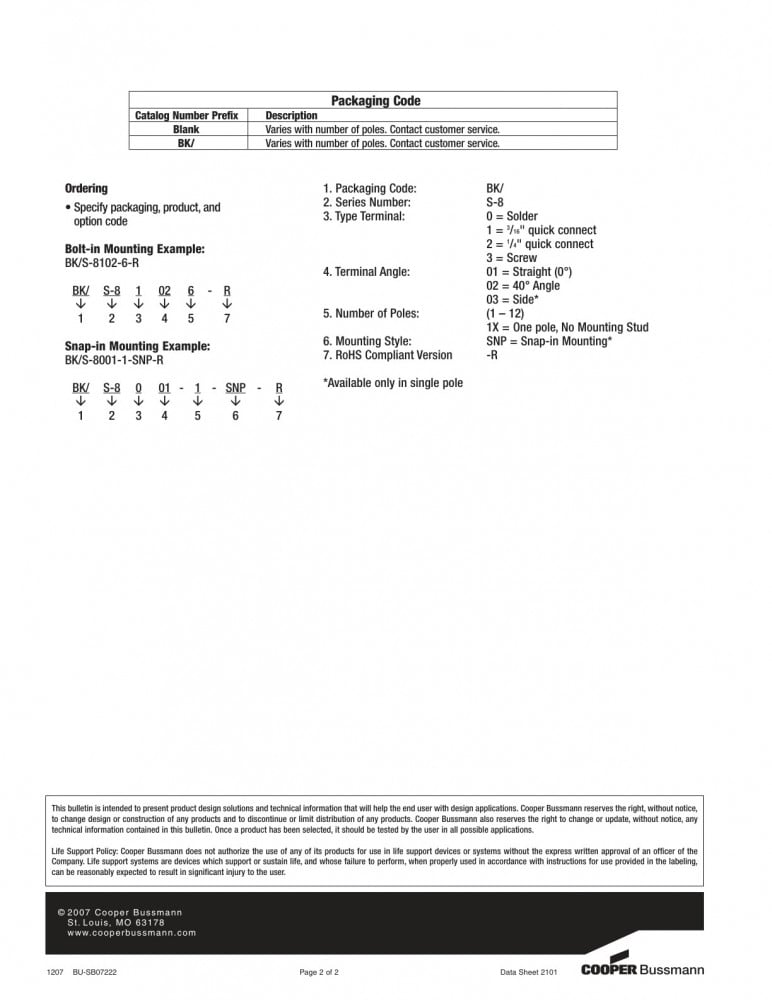 EATON S-8000 fuse holder technical document page 2