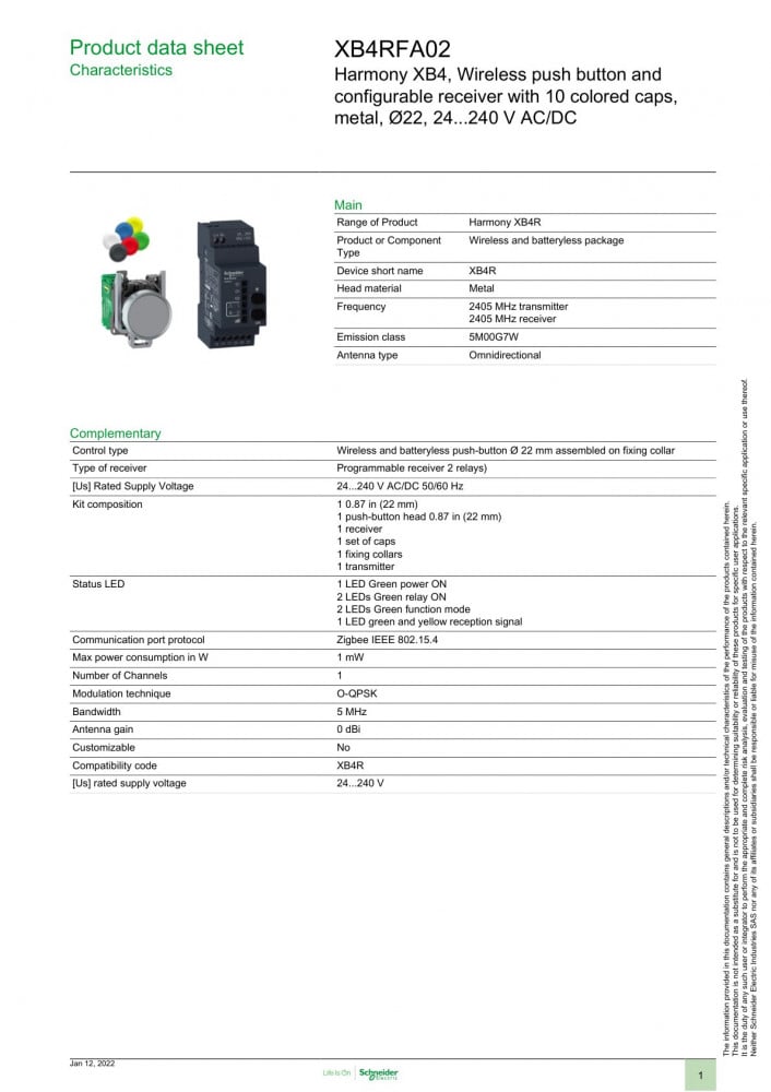 XB4RFA02 technical document page 1