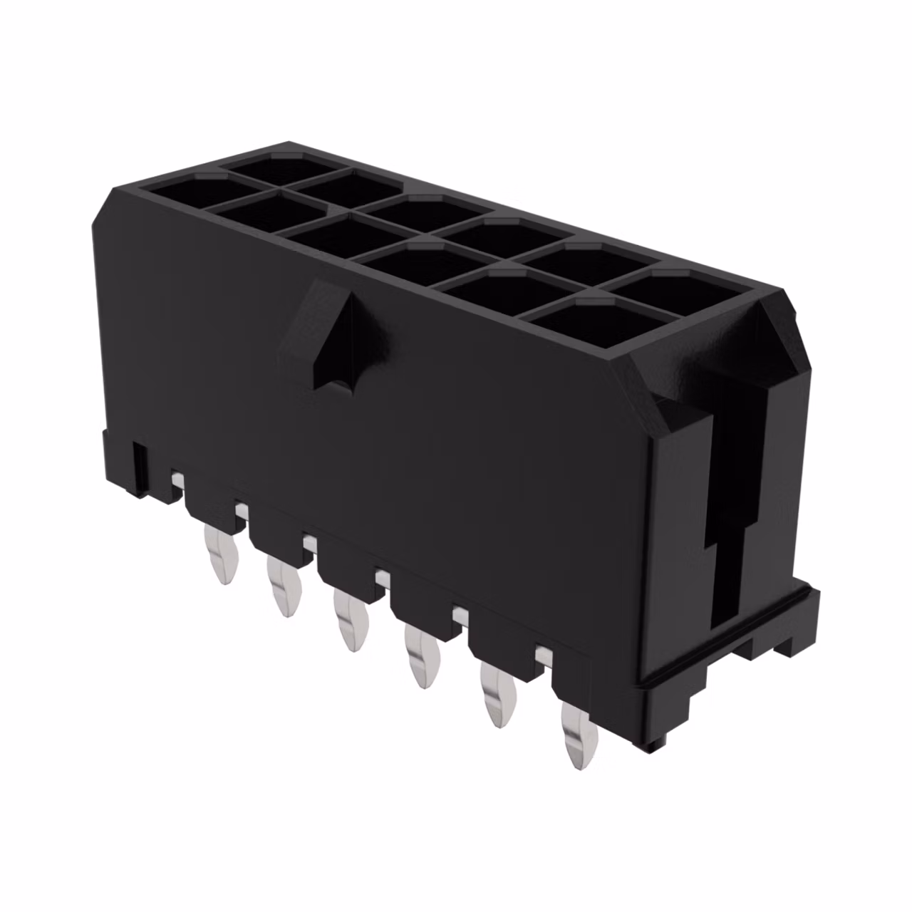 Micro-Fit 3.0 Vertical Header, 3.00mm Pitch, Dual Row, 12 Circuits, with PCB Polarizing Peg, 0.38µm Gold Plating, Glow-Wire Capable, Black, Tape and Reel, without Pick and Place Cap for sale