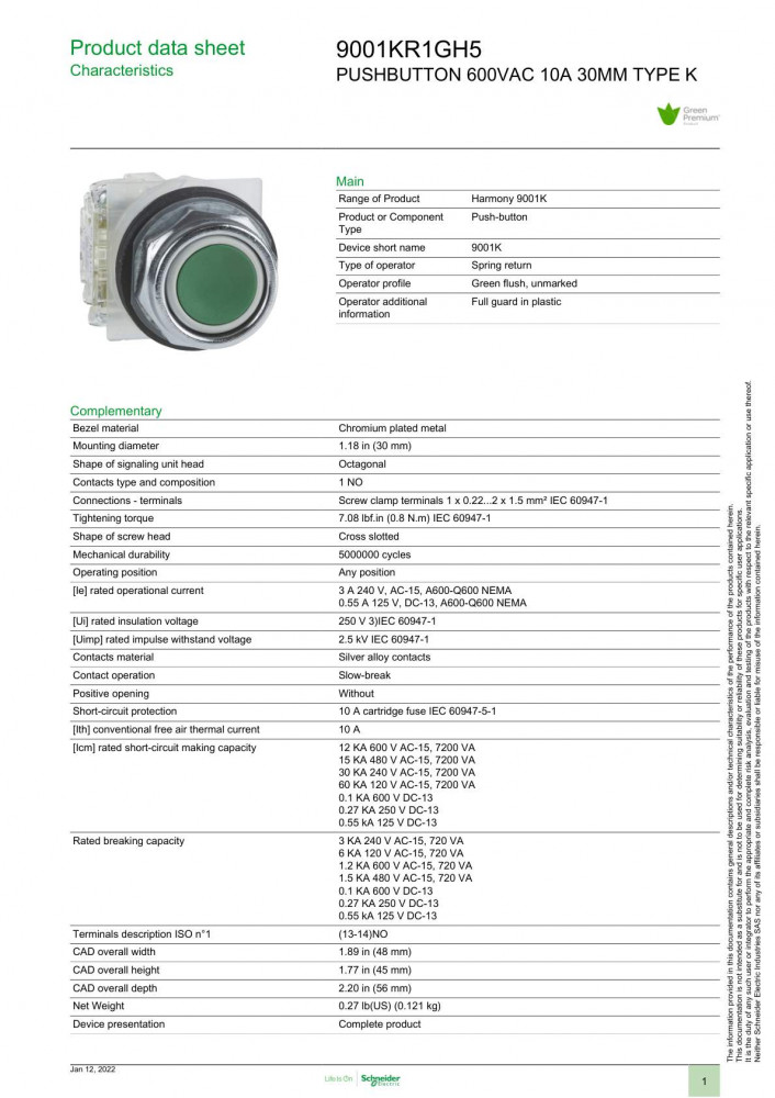 9001KR1GH5 technical document page 1