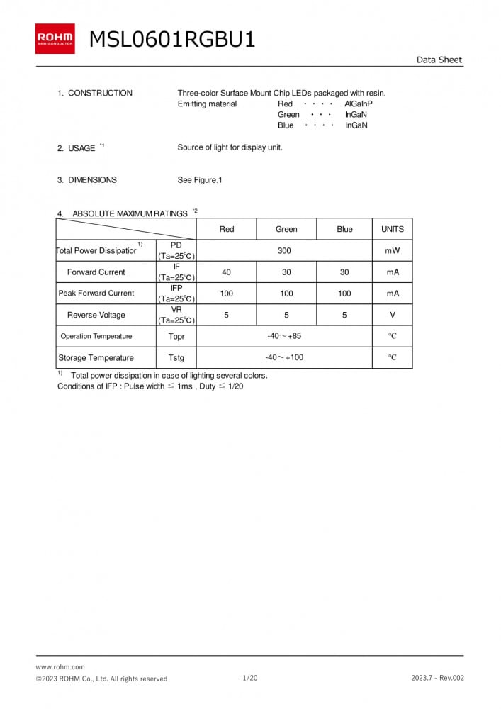 MSL0601RGBU1 technical document page 1