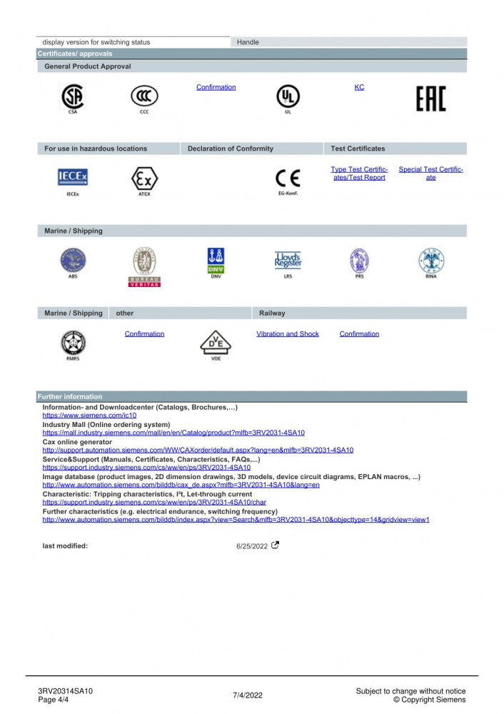 SIEMENS 3RV20314SA10 datasheet page 4
