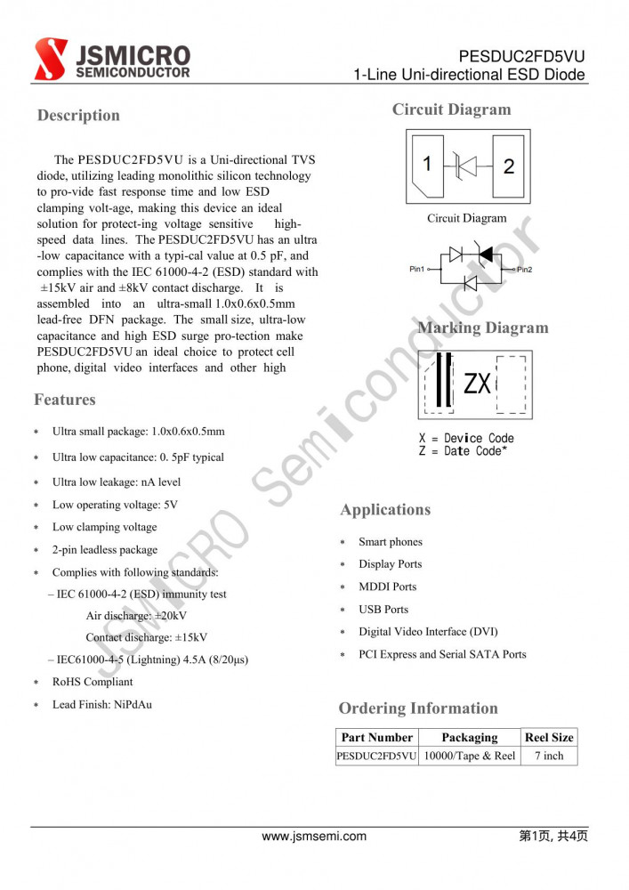 PESDUC2FD5VU datasheet page 1