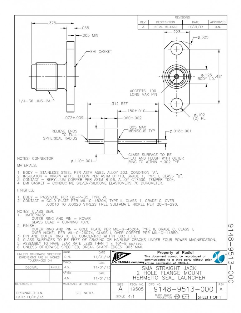 Radiall 9148-9513-000 product drawing