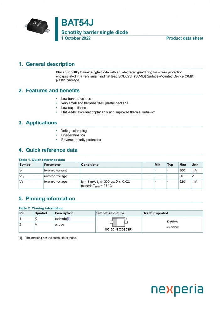 BAT54J,115 datasheet page 1