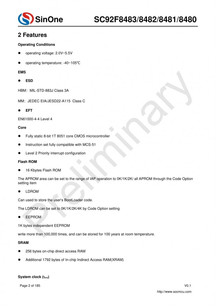 SC92F8483 datasheet preview, page 2