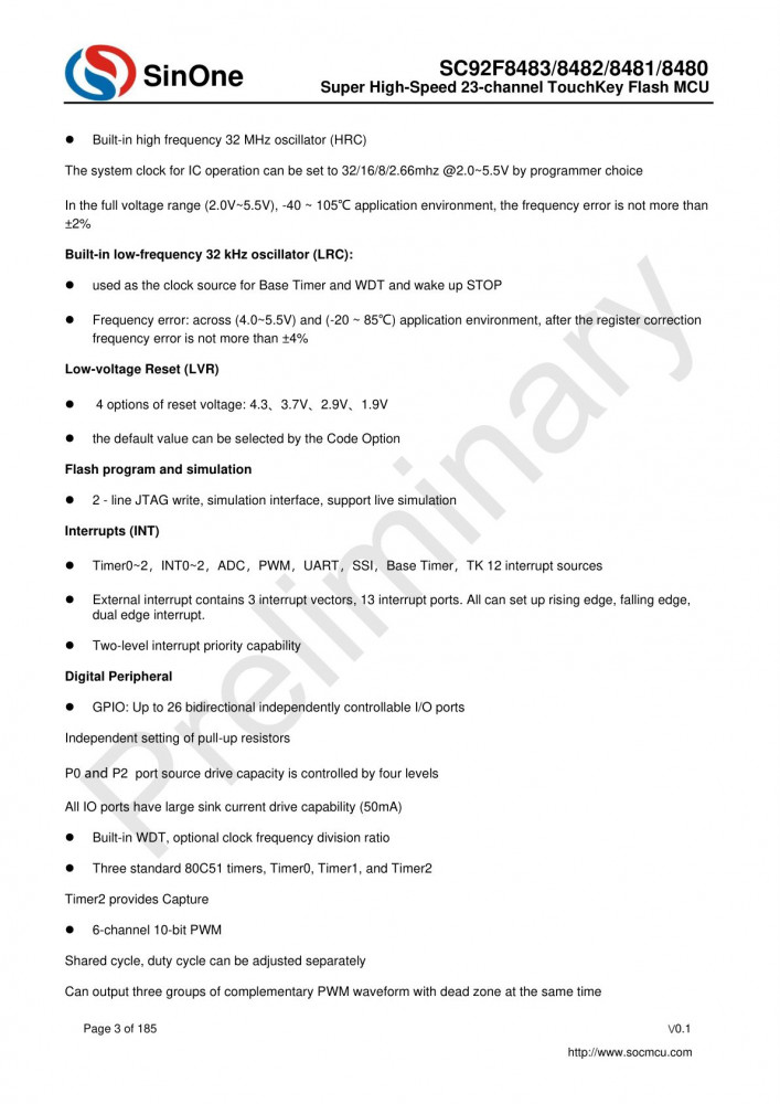 SC92F8483 datasheet preview, page 3