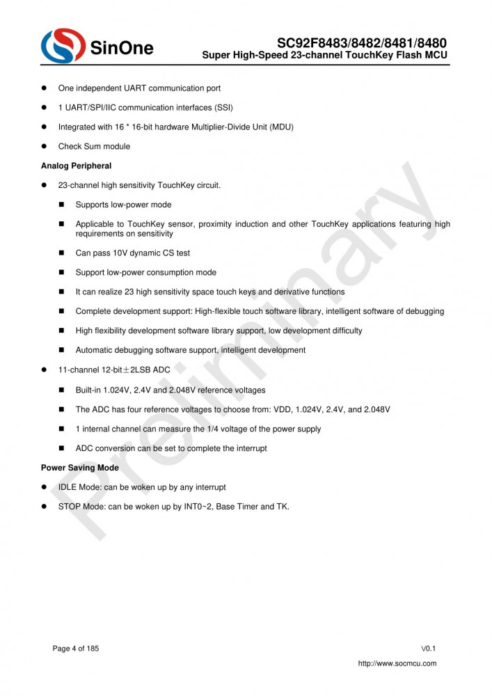 SC92F8483 datasheet preview, page 4