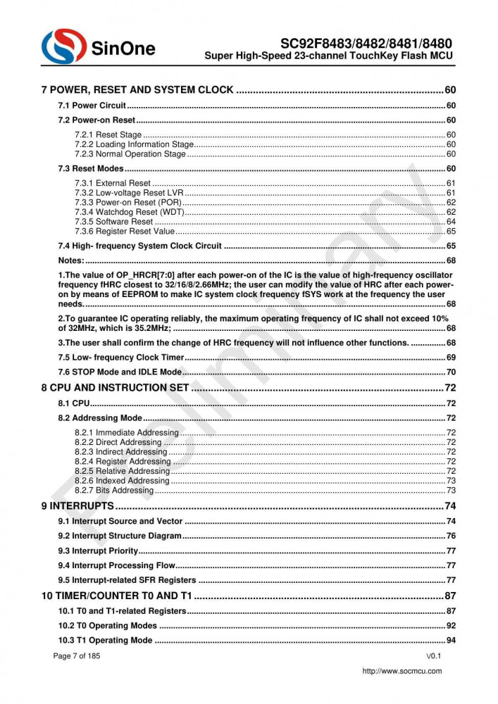 SC92F8483 datasheet preview, page 7