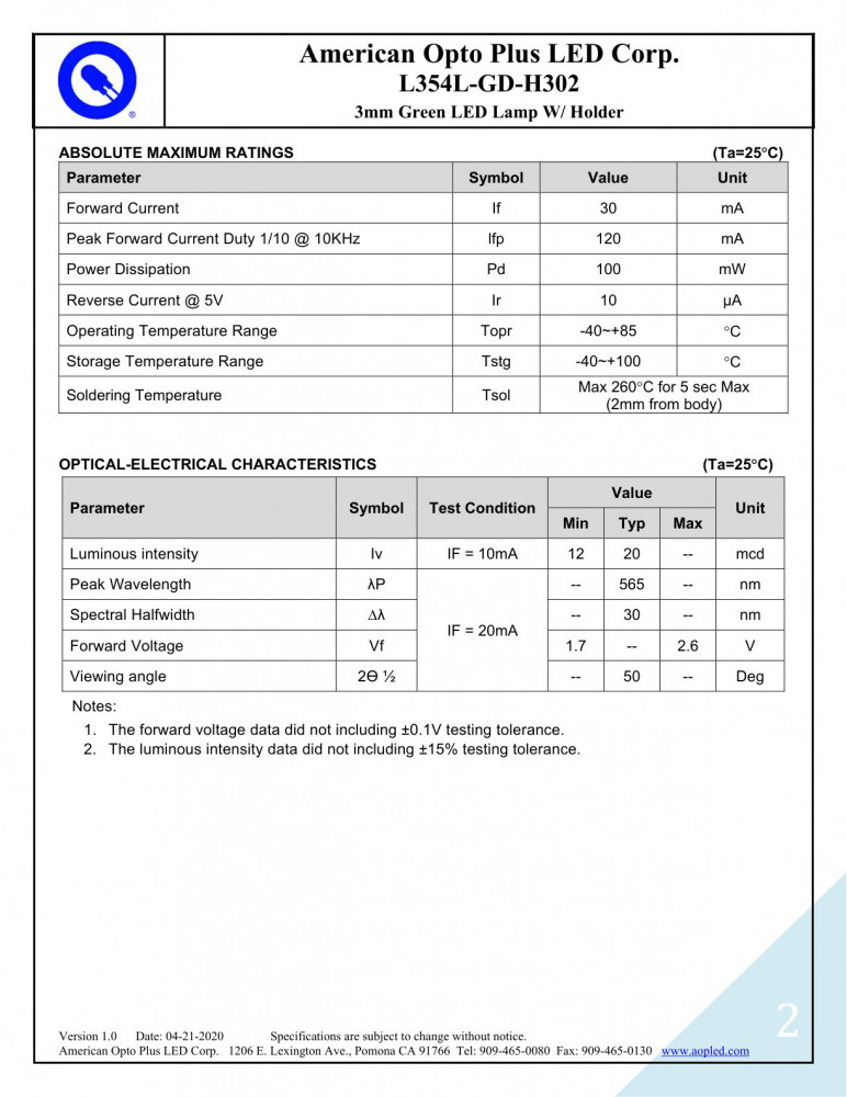 L354L-GD-H302 datasheet page 2