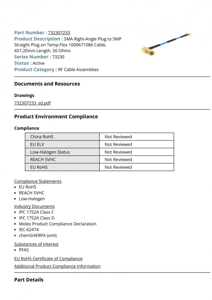 MOLEX 732307233 product drawing preview, page 1