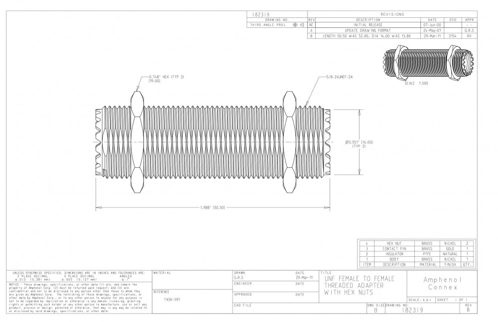 Amphenol 182319 technical drawing